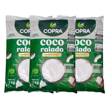 Kit coco ralado profissional flocos padrão 1kg c/ 3 - copra - Coco ...