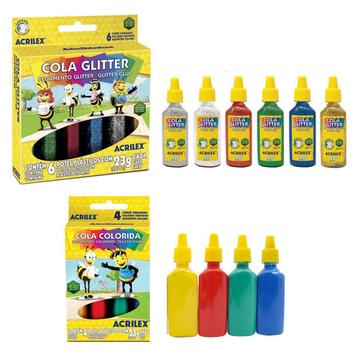 Kit Cola Colorida e Cola Glitter 10un Acrilex Uso Escolar ou Artesanato ...