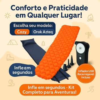 KIT Colchonete Inflável Portátil + Inflador Elétrico USB Recarregável ...