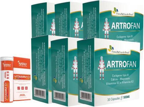 Kit Com 06 - Artrofan Colágeno Tipo 2 500mg 30 Cápsulas + 1 Vitamim C+ ...