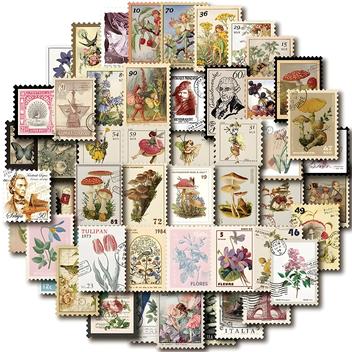 Kit com 10/20/50 Adesivos de Selos Postais Vintage - Ideal para ...