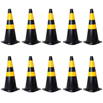 Kit Com 10 Cones Em Pvc Rígido 75Cm Preto E Amarelo - Plastcor - Mini ...