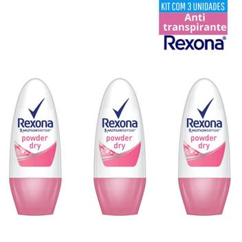 Kit com 3 Desodorante RollOn Rexona 72h Compacto Feminino Powder Dry ...
