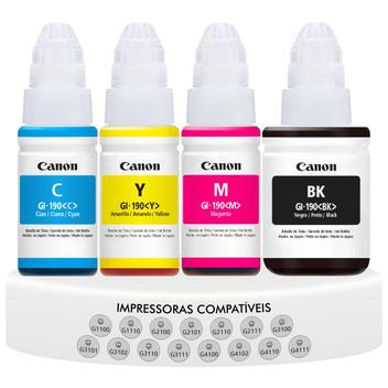 Kit Com 4 Refis de Tinta Canon Original Gi190 Gi-190 Compatíveis com G1100 G2100 G3100 G3110 ...
