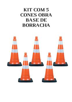 Kit Com 5 Cones Obra Semiflexível 75Cm Lar/Bco Base Borracha ...