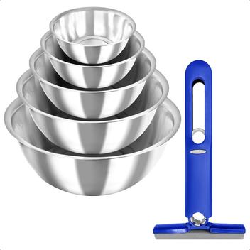 Kit Com 5 Tigela Bowl Bacia Vasilha Aço Inox Multiuso e Rodo Mini Mop ...