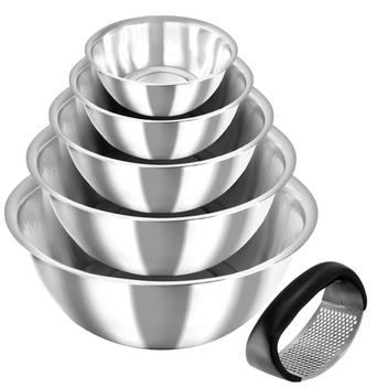 Kit Com 5 Tigelas Bowls Em Aço Inox e Amassador de Alho Aço - Caerus ...