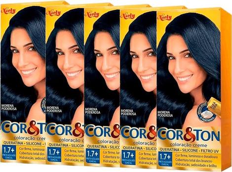 Kit com 5 Tintura Creme Cor&Ton 1.0 Preto Azulado - Cor & Ton - Tinta ...