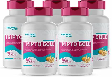 Kit Com 5 Tripto Gold Triptofano Com Maracujá 60 Capsulas de 450mg ...