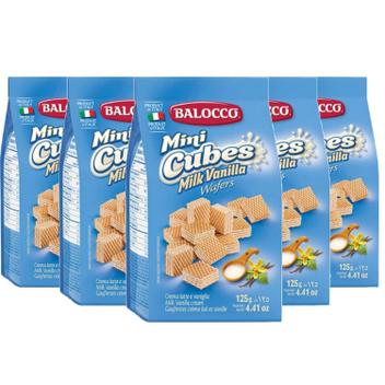 Kit Com 5Un Wafer Mini Cubos De Leite Balocco 125G - Itália - Biscoito ...