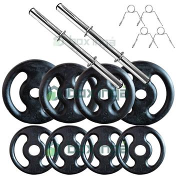 Kit com Barras de Halteres e Anilhas de Ferro Fundido - 14 Kg - BOX ...