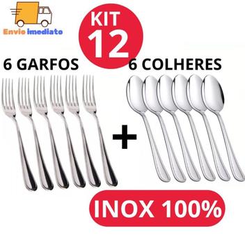 Kit Conjunto 6 Colher + 6 Garfo Talher Aço Inox Grande Luxo Sopa Bar ...