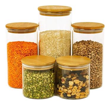 Kit Conjunto de Potes Herméticos De Vidro Tampa de Bambu 300ml 400ml ...
