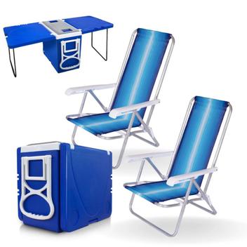 Kit Cooler 32 L com Rodas Vira 2 Mesas 3 em 1 + 2 Cadeiras 4 Posicoes ...