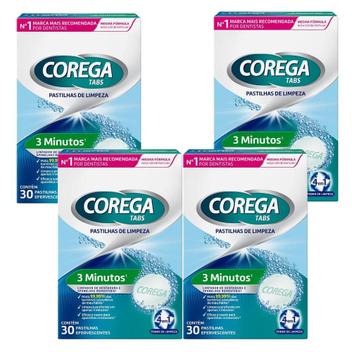 Kit Corega Tabs 3 Minutos Com 4 Unidades De 30 Pastilhas Efervescentes ...
