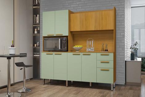 Kit Cozinha 10 Portas 2 Gavetas - Jean-Cinamomo/Verde Menta - CHF ...