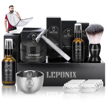 Kit de barbear LEPONIX Safety Razor com creme de sândalo para homens ...