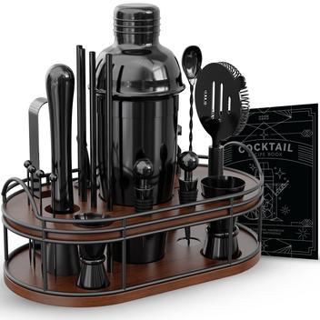 Kit de Barman Home Hero Elegant - 22 Peças com Suporte de Madeira - Bar ...