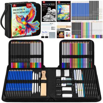 Kit de desenho de materiais de arte VigorFun 106 unidades com caderno ...