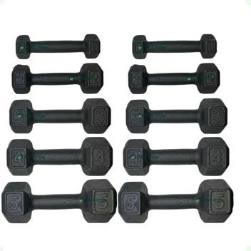Kit de Halter Sextavado de Ferro Fundido Pintado - Pares de 1 a 5 Kg ...
