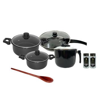 Kit de Panelas Esmaltadas 4 Peças Colher de Madeira Temperos - Kaikos ...