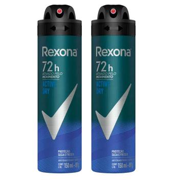 Kit Desodorante Aerosol Rexona Active Dry/Azul 150ml - 2 unidades ...
