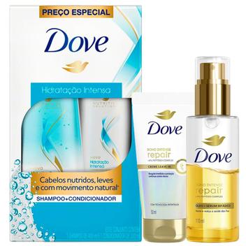 Kit Dove Hidratação Shampoo + Condicionador + Óleo E Sérum + Leave In ...