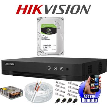 Kit Dvr 4 Canais Hikvision Full Hd 1TB + Cabo + fonte + Conectores para ...