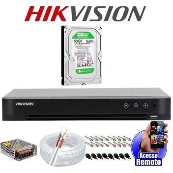 Kit Dvr 8 Canais Hikvision Full Hd 500GB + Cabo + fonte + Conectores ...