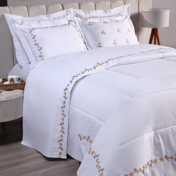 Kit Edredom King Percal 180 Fios 100% Algodão 03 Peças Bordado ...