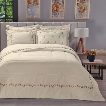 Kit Edredom King Percal 180 Fios 100% Algodão 03 Peças Bordado ...