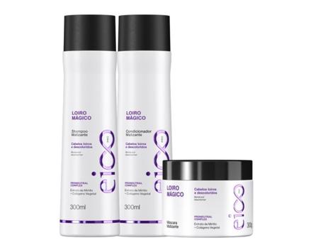 Kit Eico Matizador Loiro Mágico Shampoo e Condicionador e Máscara Para ...