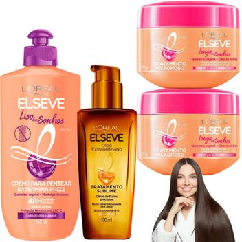 Kit Elseve Liso dos Sonhos Oleo Extraordinario Tratamento Longos Loreal ...