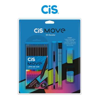 Kit Escolar Cis Move Lapis de Cor 12 Cores 1 Caneta 2 lápis Preto ...