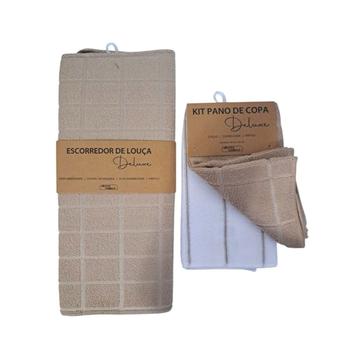 Kit Escorredor de Louça e Pano de Copa Bege e Branco-Deluxe - Jolitex ...