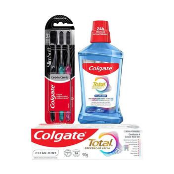 Kit Escova de Dente Colgate Slim Soft 3 unidades + Enxaguante Bucal ...