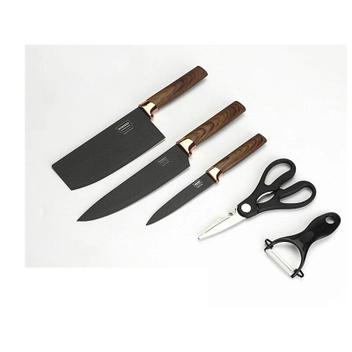 Kit Faca De Cozinha 5 Peças Aço Inox Antiaderente Corte Navalha Dourada ...