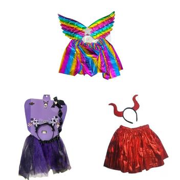 Kit Fantasia Infantil Menina Com Asas Colorida Bruxinha Carnaval Tiara ...