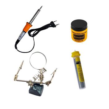 Kit Ferro de Solda 220V 60W Fio Estanho Pasta Lupa Com Garras - Eda ...