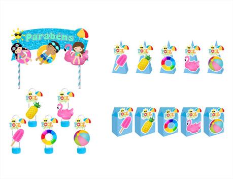 Kit Festa Pool Party 31 peças (10 pessoas) cone milk - Produto ...