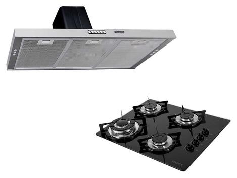 Kit Fogatti Depurador Slim New Inox 75cm + Cooktop V400 Tripla Chama ...