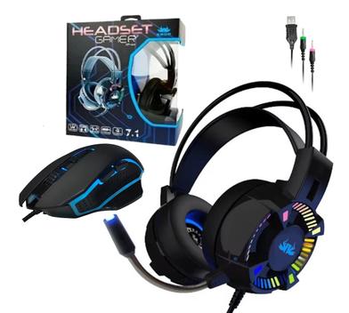 Kit Fone de Ouvido Com Microfone Headset Gamer e Mouse Ergonomico Gamer ...