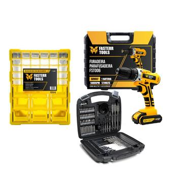 Kit Furadeira e Parafusadeira 12V com Maleta, Gaveteiro Multiuso e Jogo ...