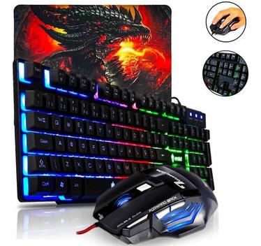 Kit Gamer Com Teclado Led RGB Rainbow + Mouse Gamer Led 7 Cores + Pad ...