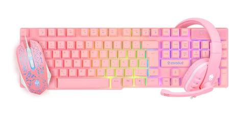 Kit Gamer Evolut EG-53 Teclado, Mouse, Headset Rosa - Kit Gamer ...