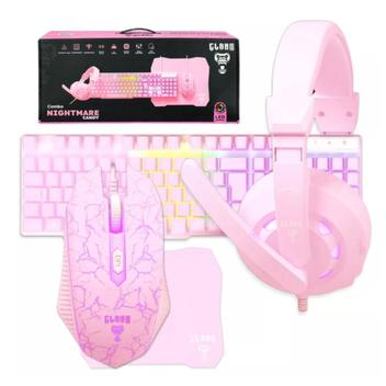 Kit Gamer Rosa Clanm Nightmare Candy Fone Teclado Mouse Mousepad Led ...