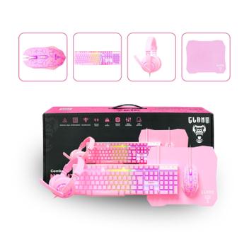 Kit Gamer Teclado Mouse Headset Mousepad Clanm Candy Led RGB Rosa - Kit ...