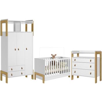 Kit Guarda Roupa com Cômoda Infantil e Berço Mini Cama Magia Q01 Branco ...
