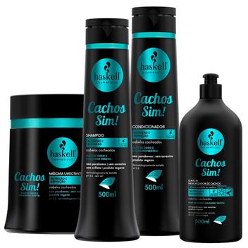 Kit Haskell Cachos Sim 4 Produtos 500ml/g - Leave In 500ml - Kit Shampoo e Condicionador ...