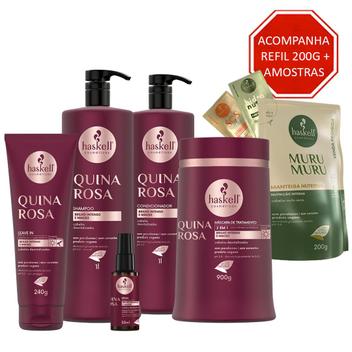 Kit Haskell Quina Rosa Sh Cond Masc Leave in e Serum 1L - Kit de Tratamento para Cabelos ...